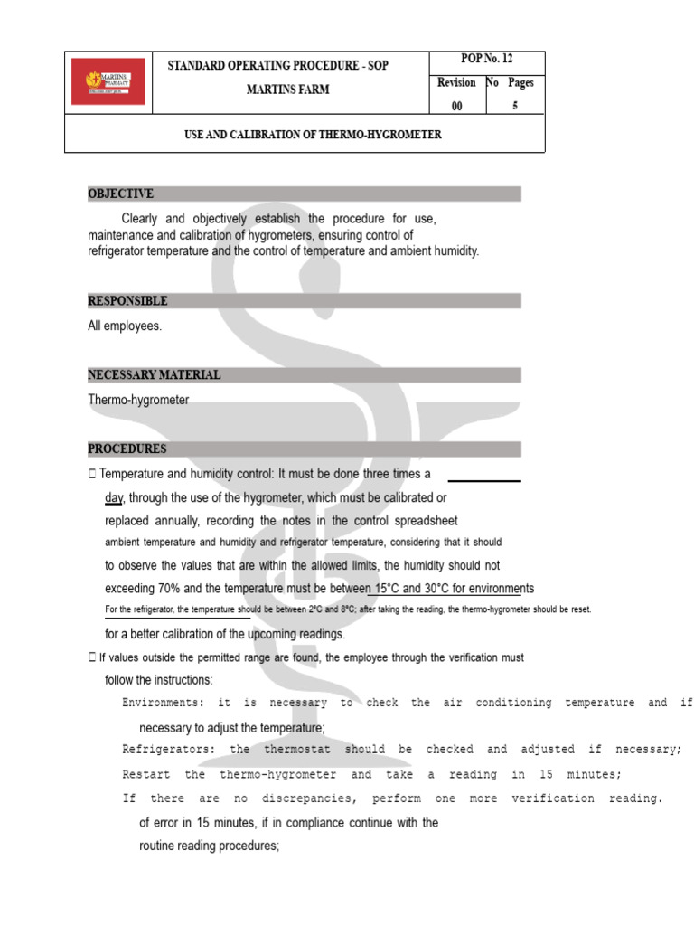Pop 12 - Use and Calibration of Thermo-hygrometer | PDF | Calibration ...