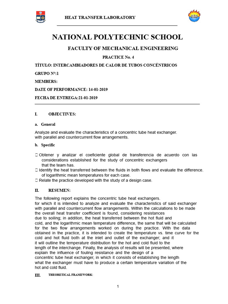 REPORT No. 4 HEAT TRANSFER LABORATORY - NATIONAL POLYTECHNIC SCHOOL ...