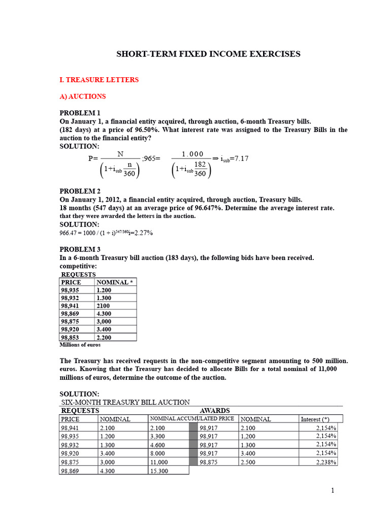 Treasury Bill Auction Exercises and Solutions | PDF | Repurchase ...