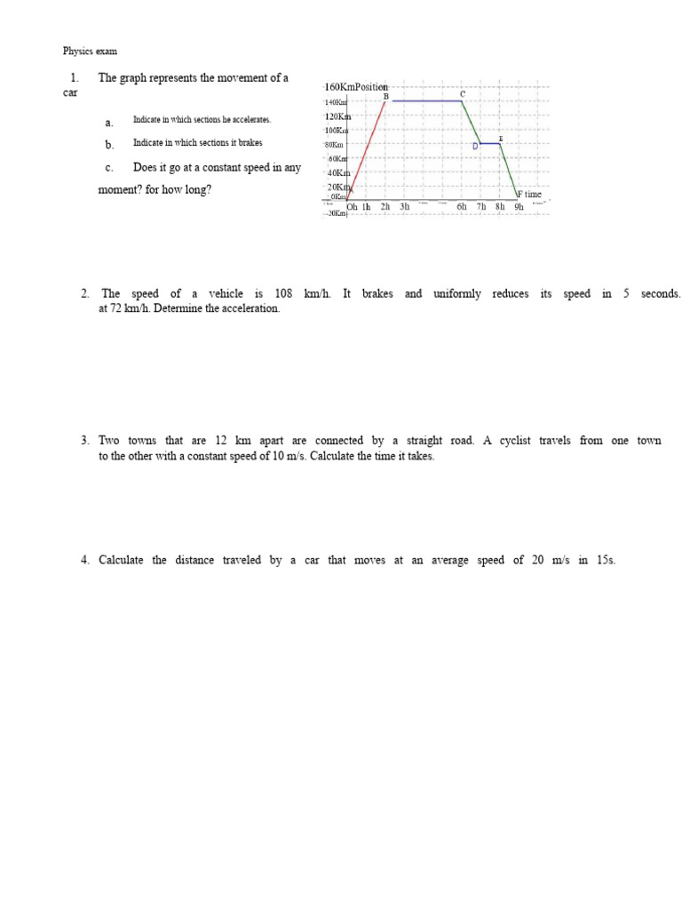 Physics Exam: Motion and Acceleration Problems | PDF
