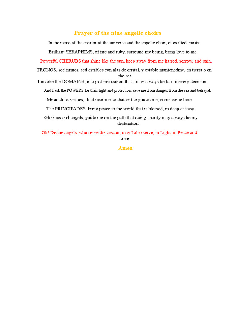 Prayer to the Nine Angelic Choirs | PDF