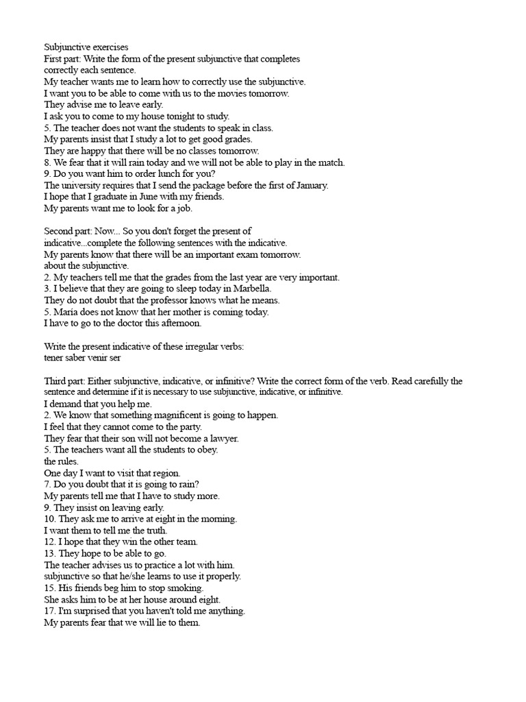 Subjunctive Exercises | PDF
