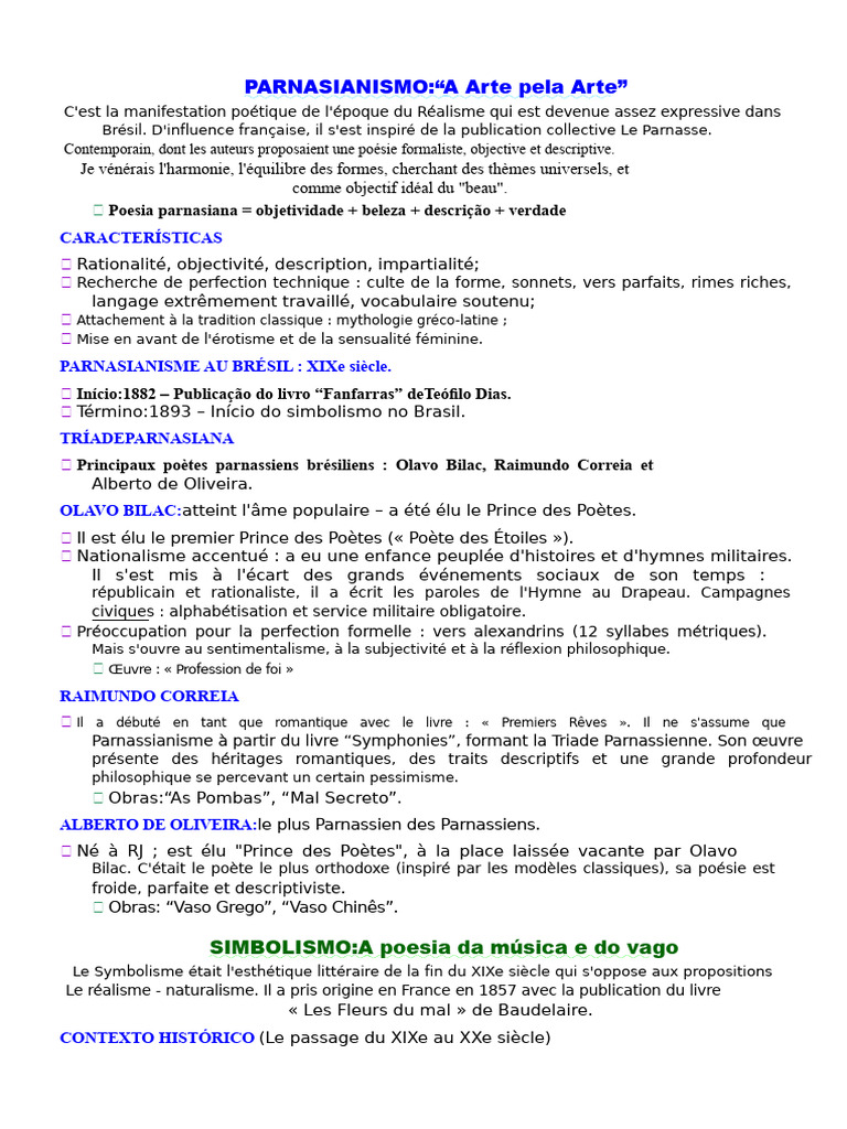 Parnassianisme et Symbolisme au Brésil | PDF | Poésie