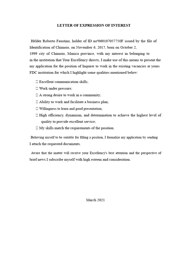 Letter of Expression of Interest Payoto | PDF