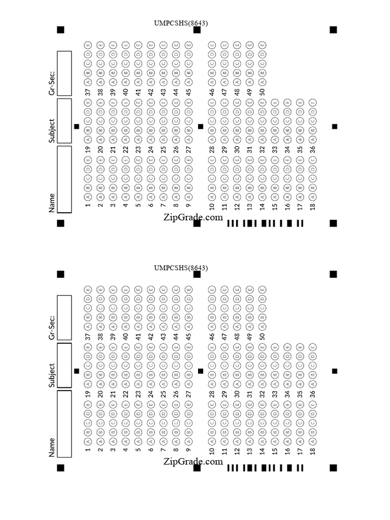 Hoja de respuestas de Zipgrade | PDF