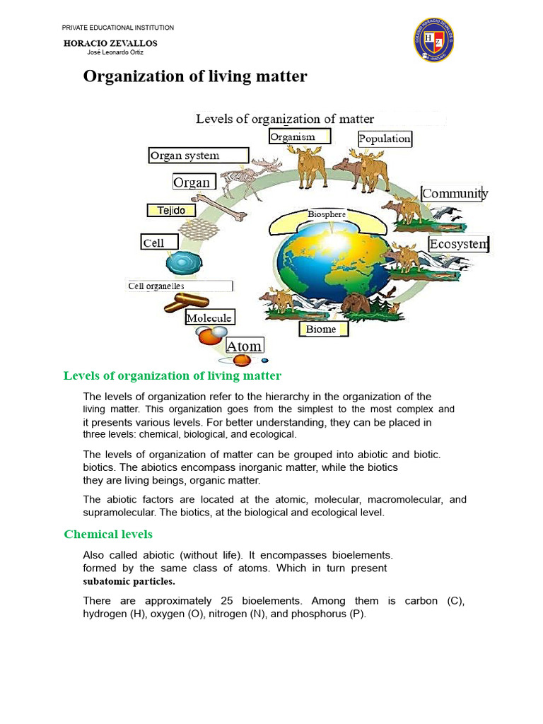 Levels of Organization in Living Matter | PDF