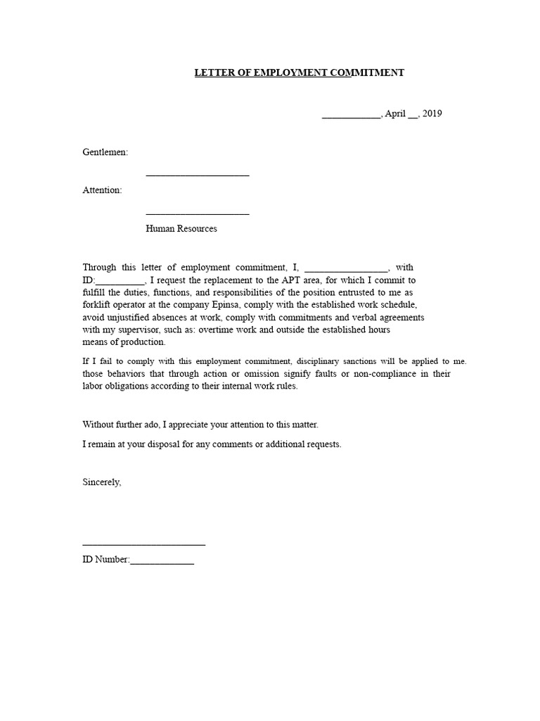 Employment Commitment Letter 1 | PDF