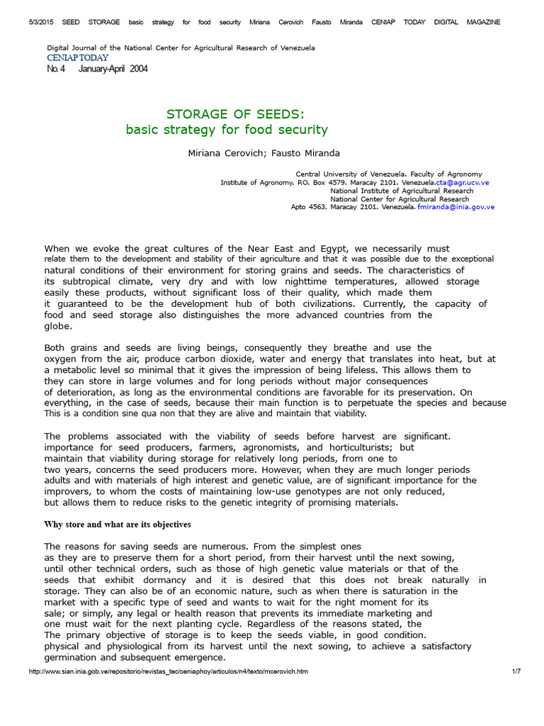Seed Storage Strategies for Food Security | PDF | Seed | Humidity