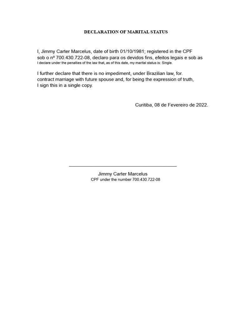 Declaration of Single Marital Status | PDF