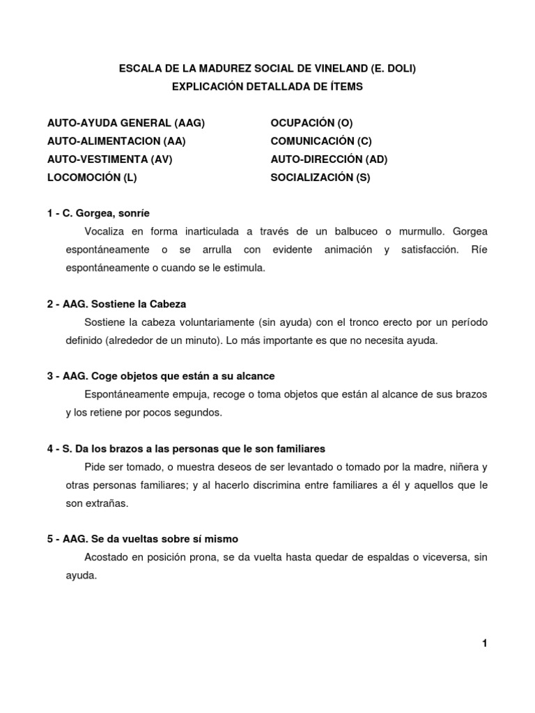 Vineland - Items | PDF | Adultos | Deportes