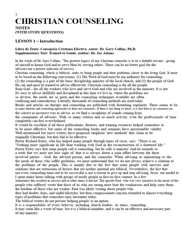 Christian Counseling Overview and Methods | PDF | Christian Counseling ...