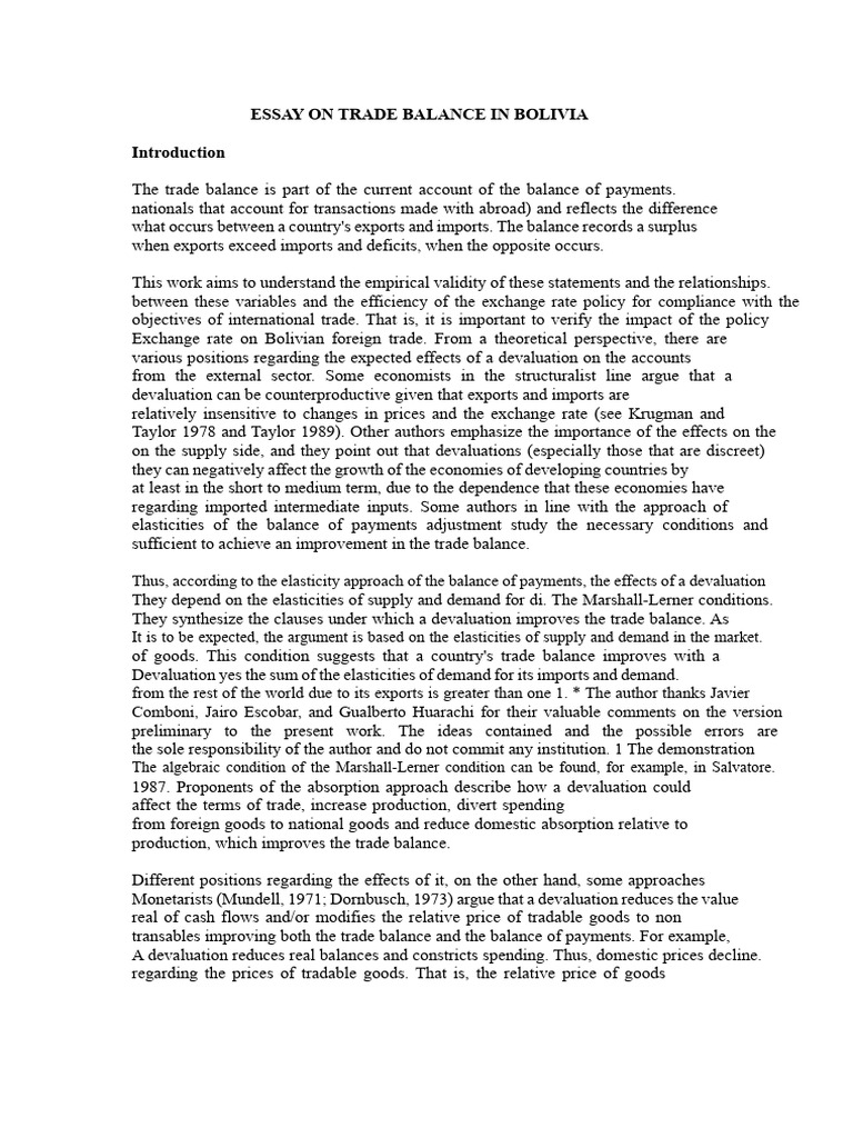 Essay On The Trade Balance | PDF | Exchange Rate | Balance Of Trade