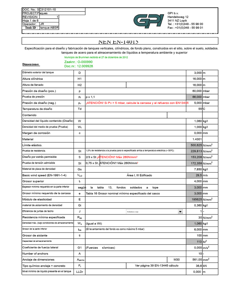 Especificaciones de Tanque Vertical ABSR | PDF | Ingeniería mecánica ...
