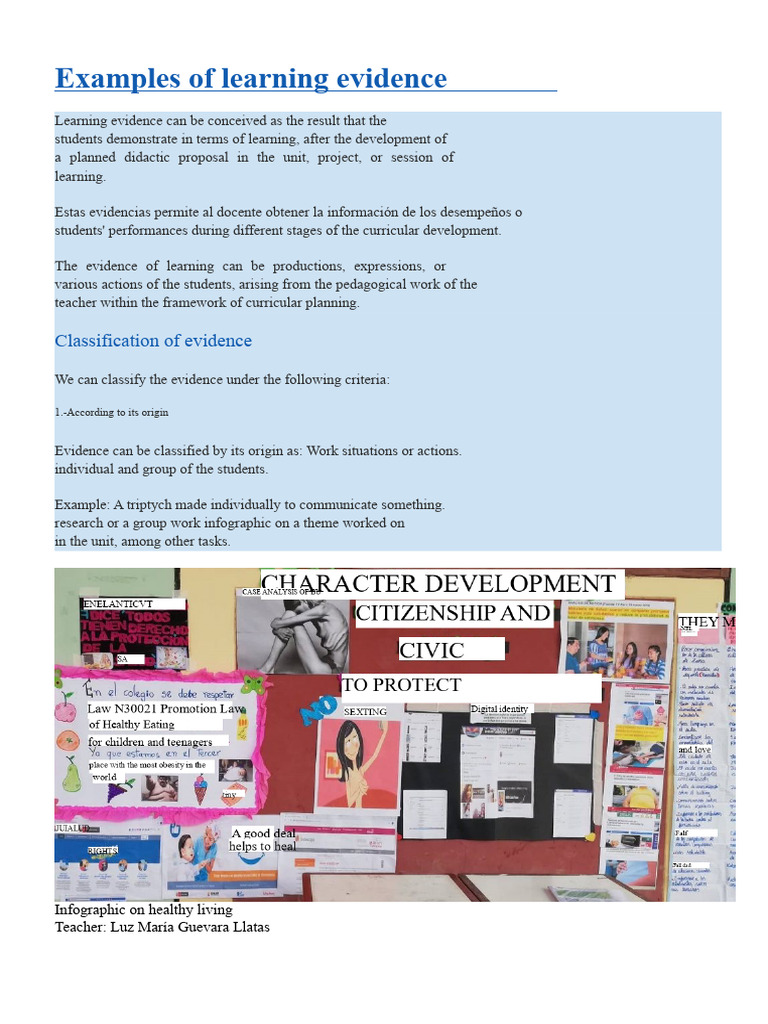 Examples of learning evidence | PDF | Infographics | Concept