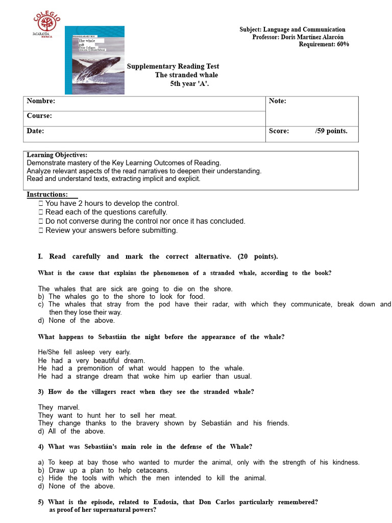 Stranded Whale Reading Test Guide | PDF
