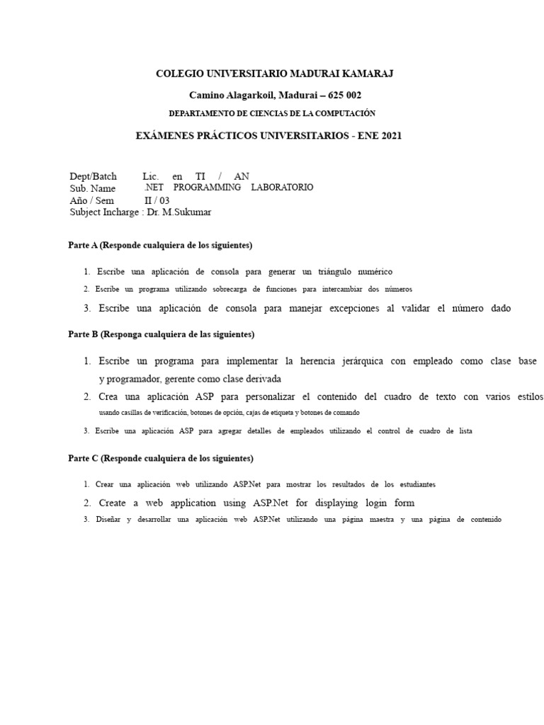 EXAMEN PRÁCTICO UNIVERSITARIO DE ASP NET | PDF