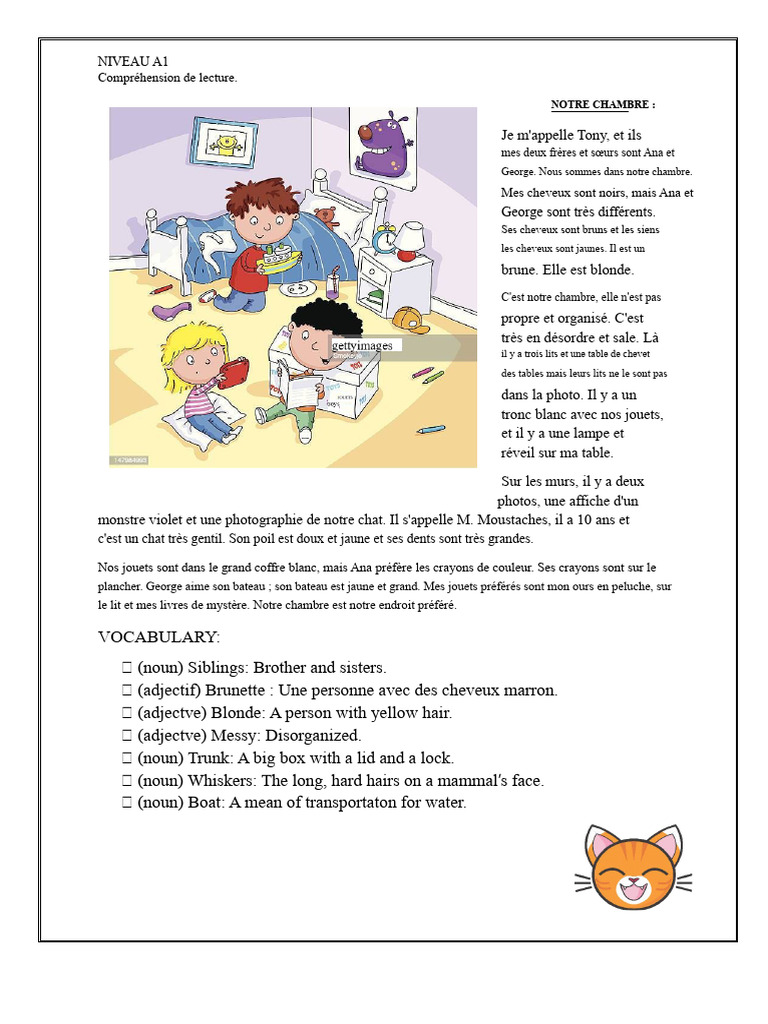 Compréhension de lecture A1 : Notre chambre | PDF