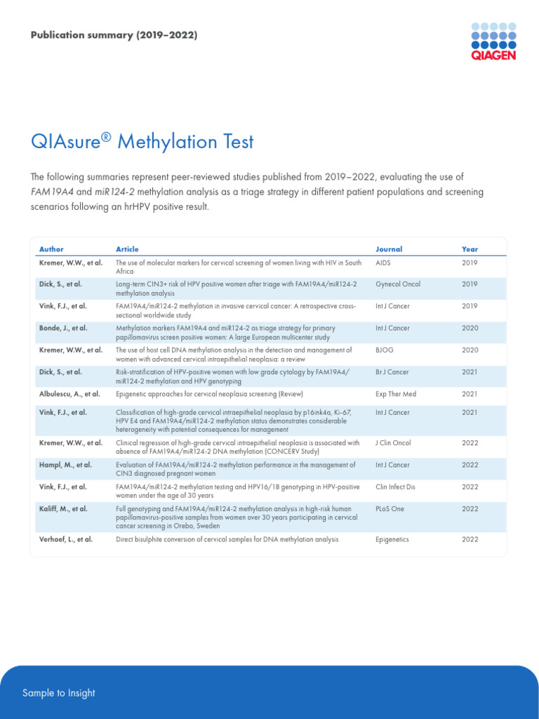 FAM19A4/miR124-2 Methylation in HPV Screening | PDF | Cervical Cancer ...