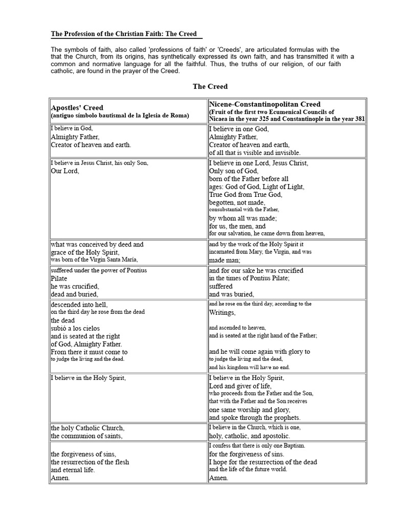 In Two Columns: The Nicene Creed and The Apostolic Creed. | PDF | God ...