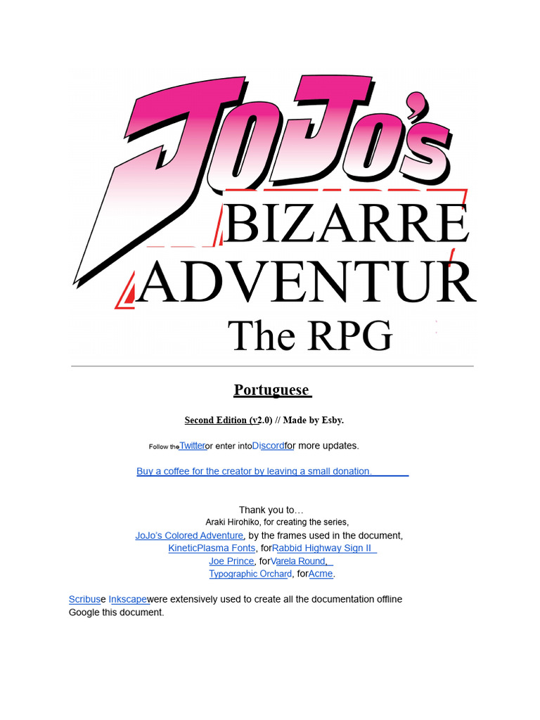 JoJo's Bizarre Adventure RPG Guide | PDF