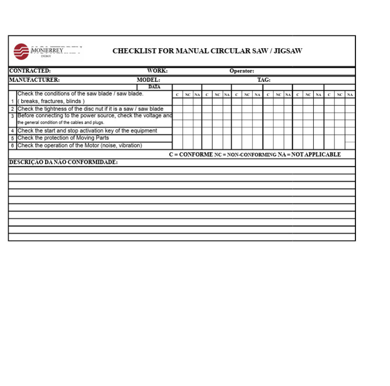Manual Saw Safety Checklist | PDF