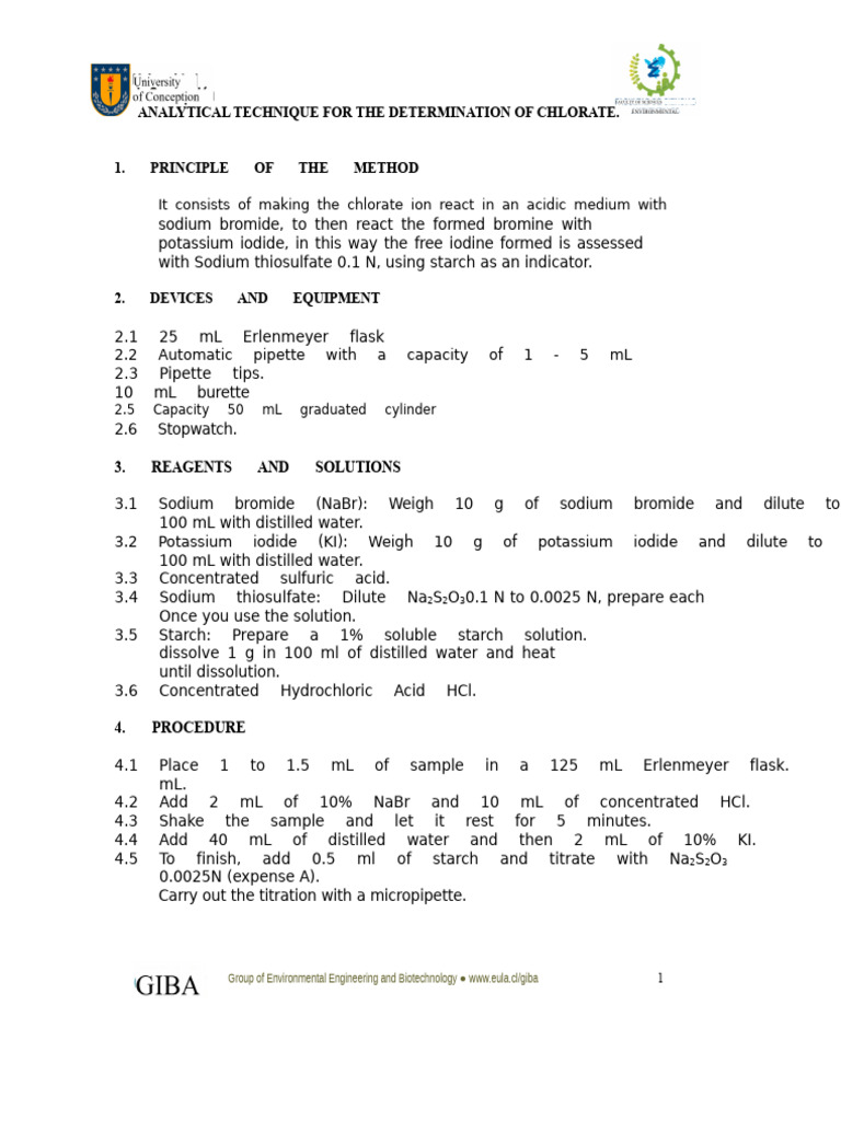 Analytical Technique For The Determination of Chlorate | PDF