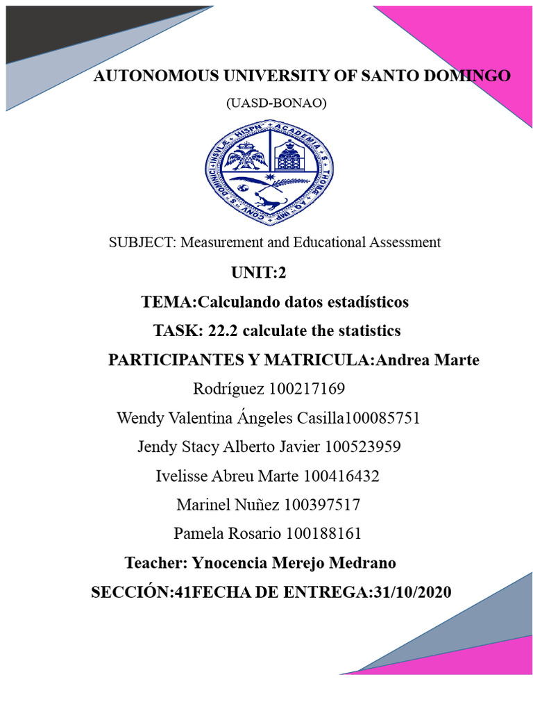 CALCULATING STATISTICAL DATA TASK 2.2 | PDF