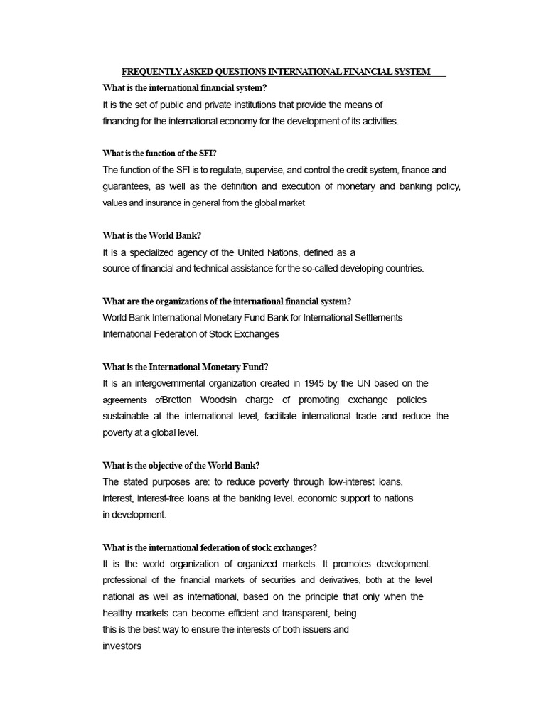Frequently Asked Questions International Financial System | PDF ...