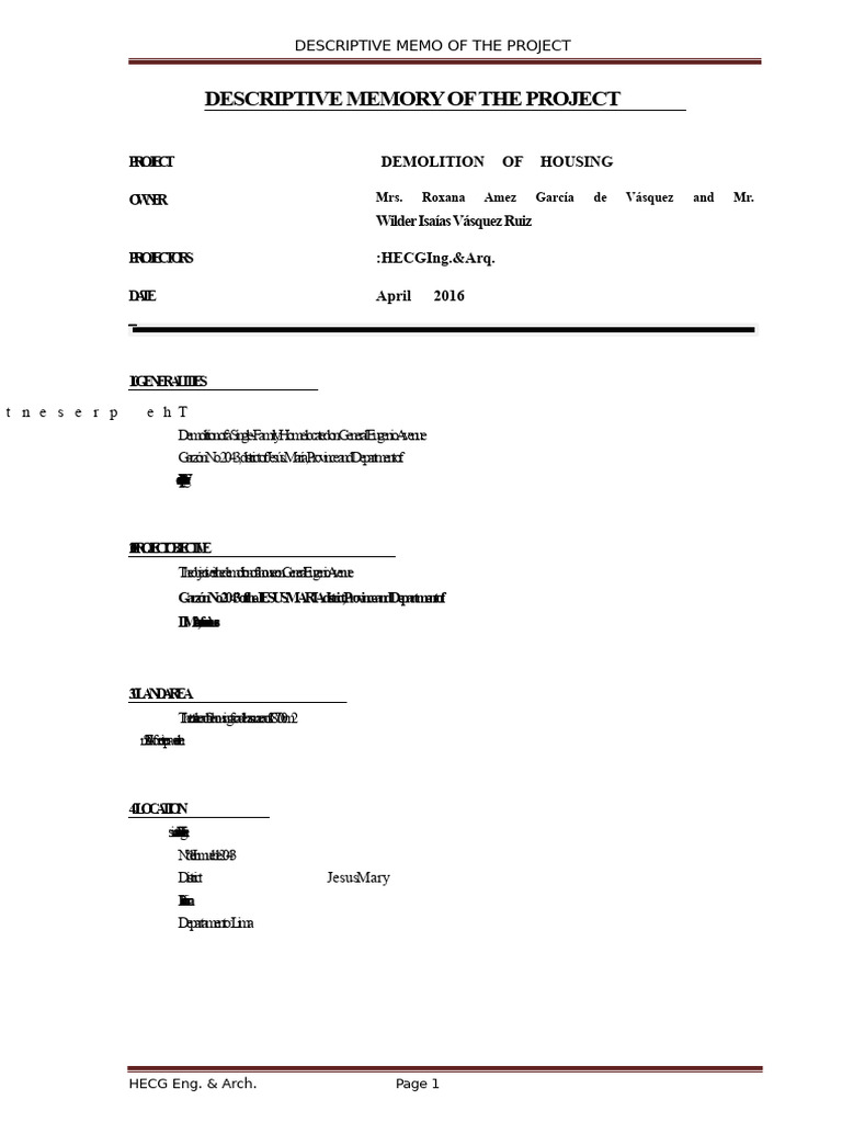 Demolition Project Memo for Lima Home | PDF