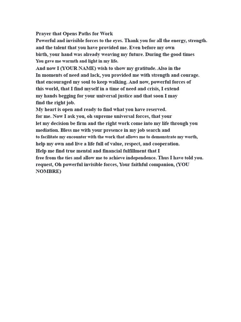 Prayer To Open Paths For Work | PDF