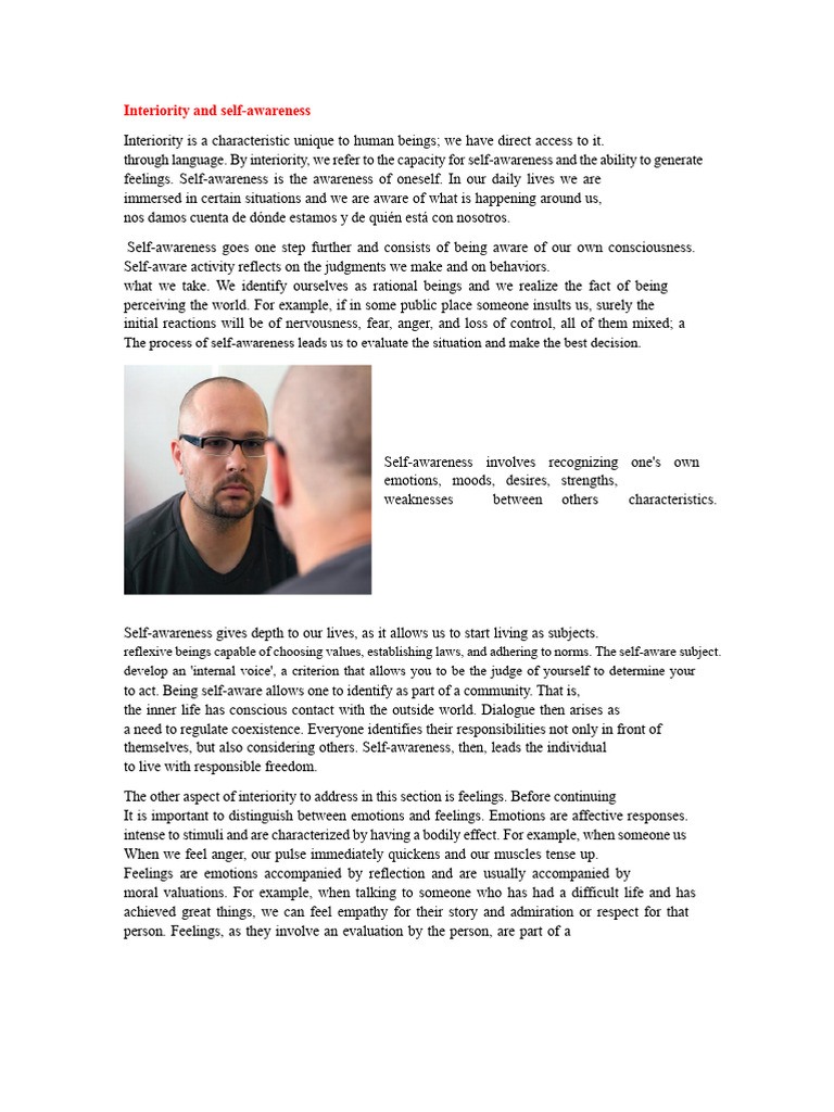 Understanding Interiority and Self-Awareness | PDF | Emotions | Feeling