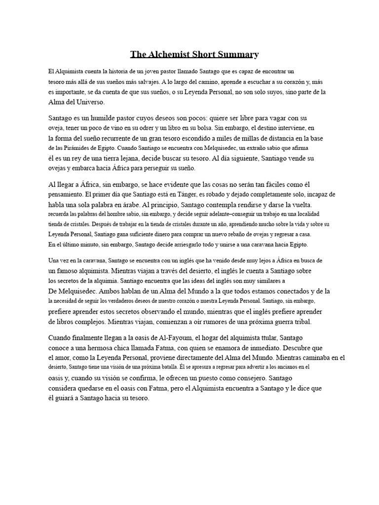 The Alchemist Short Summary | PDF