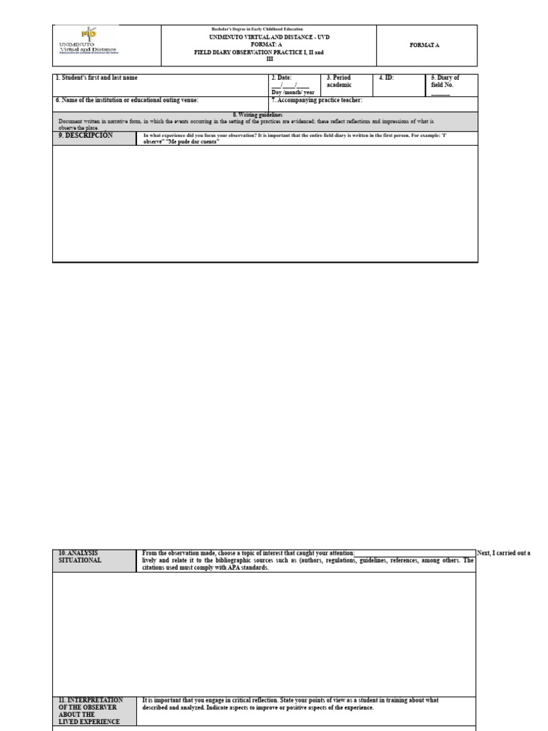 FA. Field Observation Daily Log Observation Practice.docx | PDF