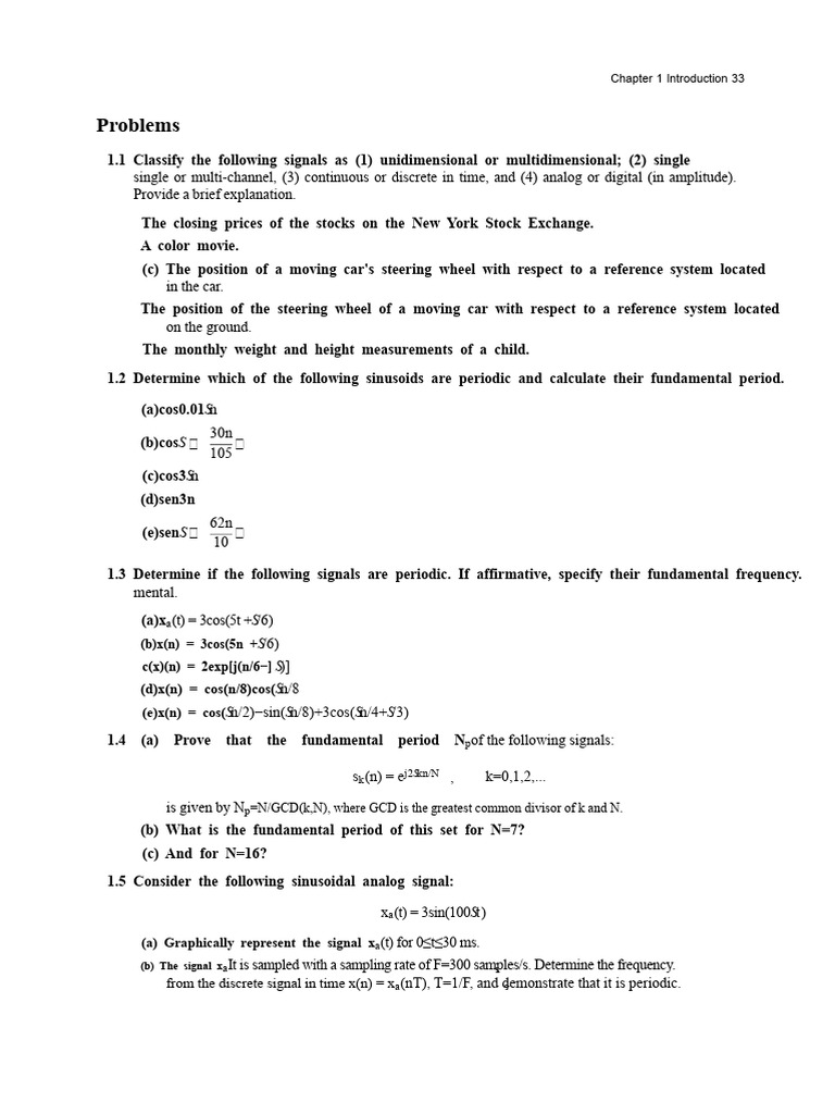 Exercises Chapter 1 - Digital Signal Processing 4th Ed | PDF | Sampling ...