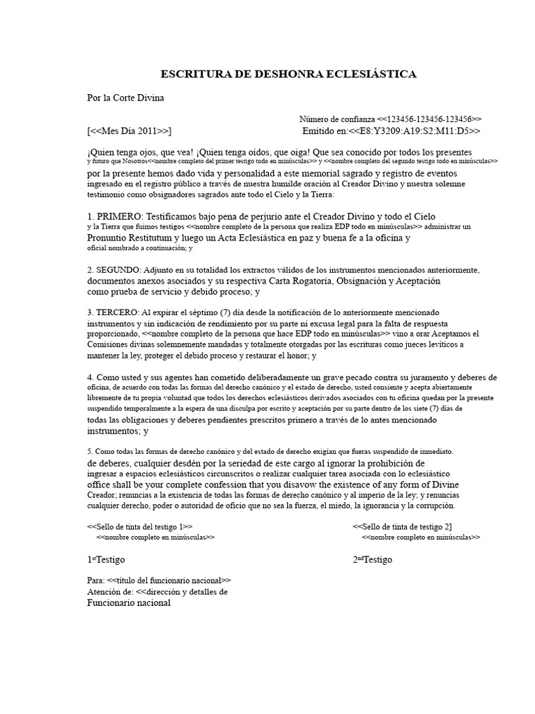 Acto de Deshonra Eclesiástica | PDF