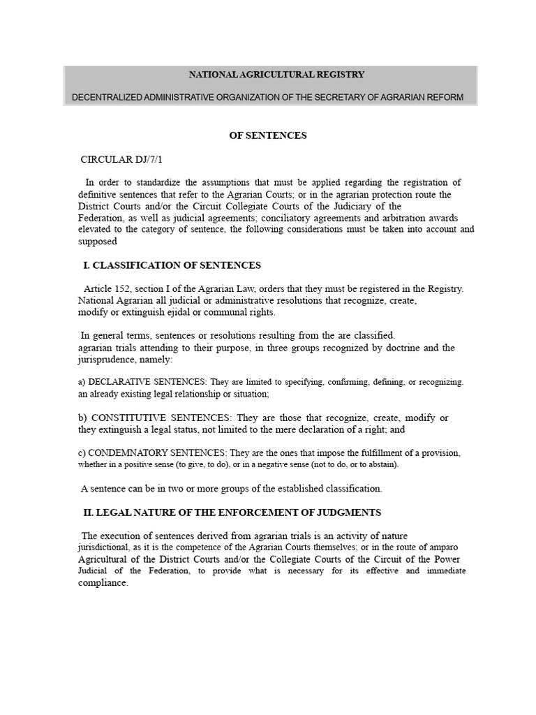 Agrarian Law Sentence (1)(1) | PDF | Judgment (Law) | Arbitration