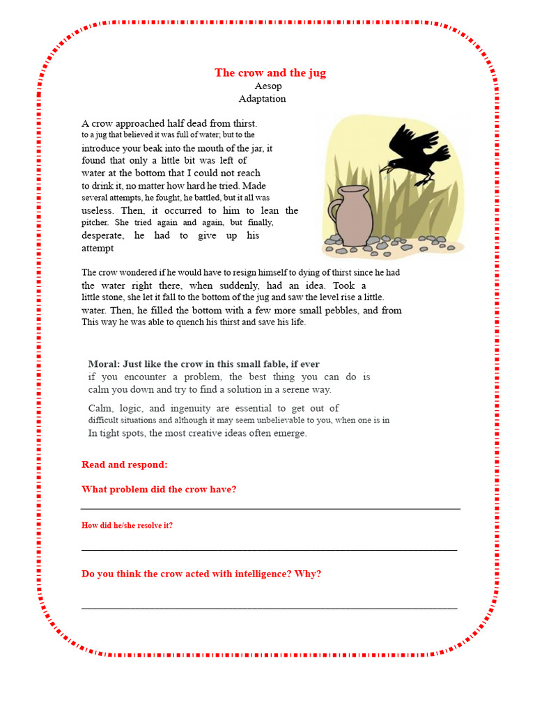 The Crow and The Pitcher FABLE | PDF