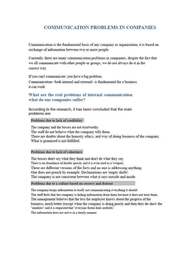 Internal Communication Issues in Companies | PDF | Communication ...