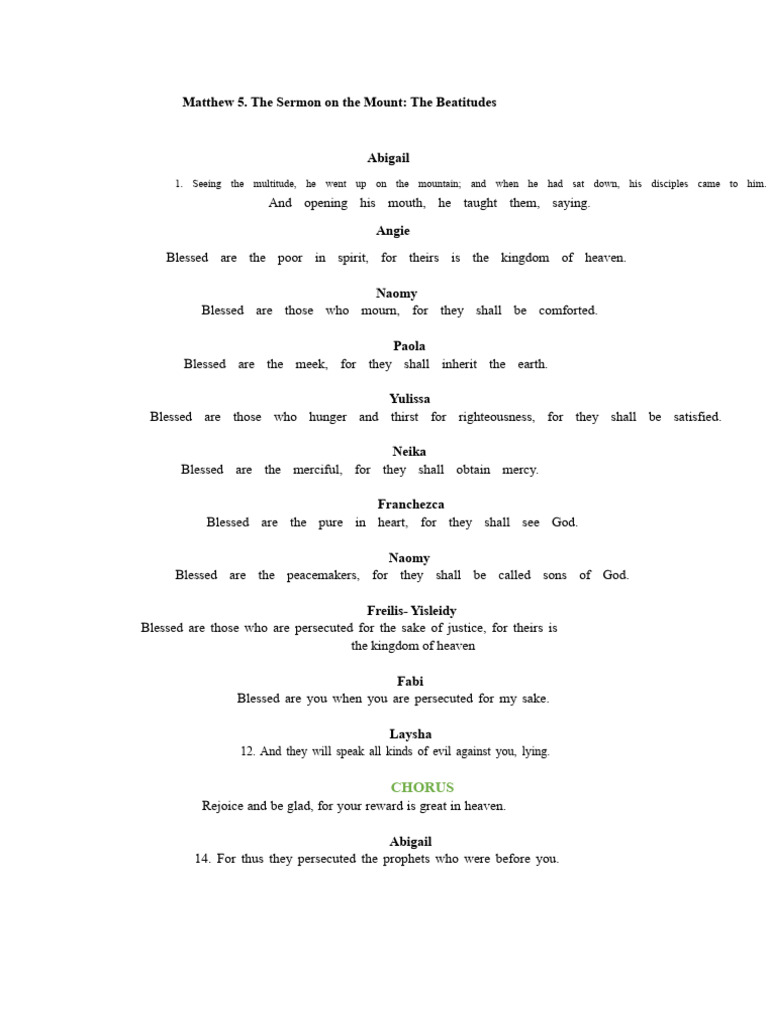 The Beatitudes.docx | PDF | Beatitudes | Sermon On The Mount