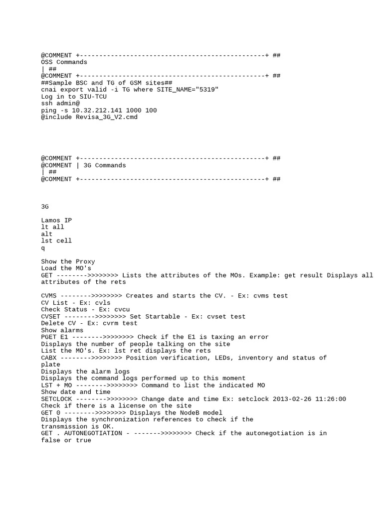 OSS Commands for GSM, 3G, LTE, and SIU | PDF | Radio Technology ...