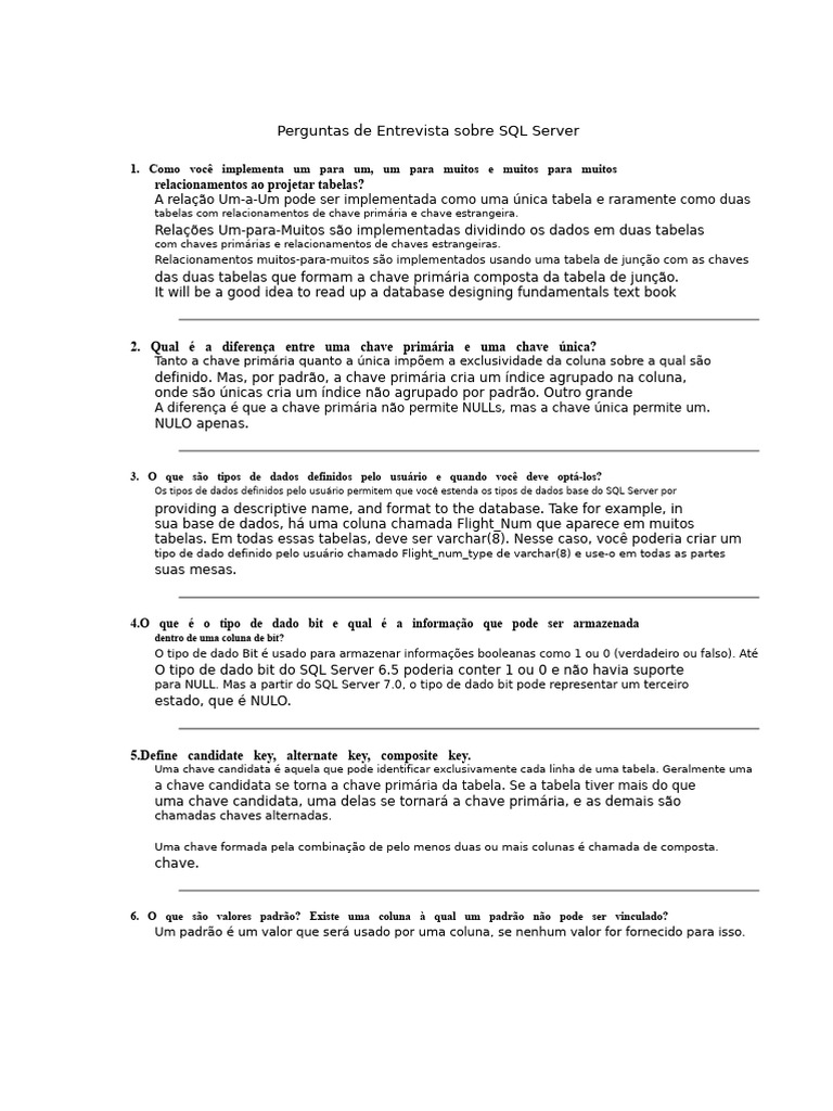 Perguntas de Entrevista sobre SQL Server | PDF | Microsoft SQL Server | SQL