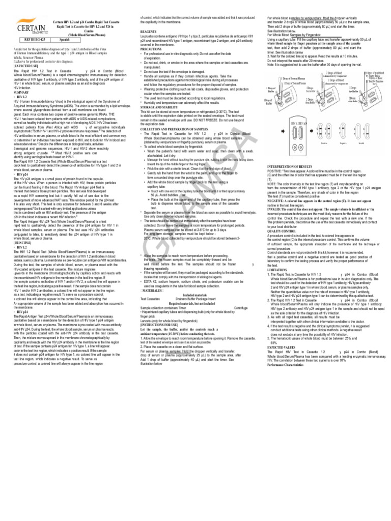 Rapid HIV 1.2 & p24 Test Instructions | PDF | Diagnosis Of Hiv/Aids ...