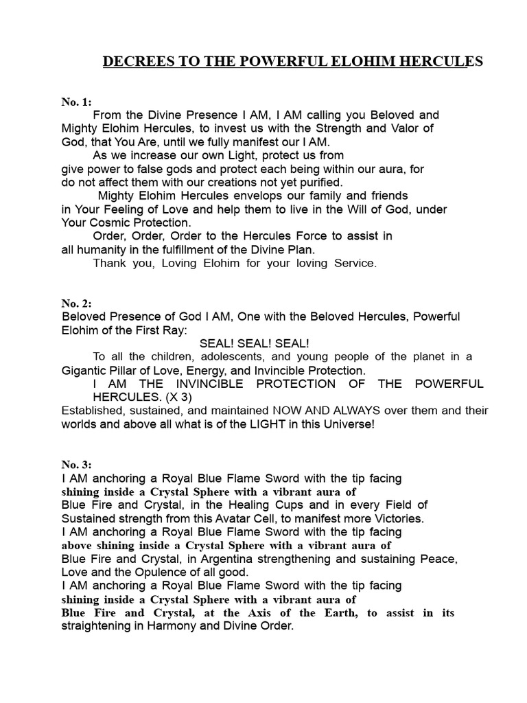 01 - DECREES to the Beloved Hercules | PDF | Religious Belief And Doctrine