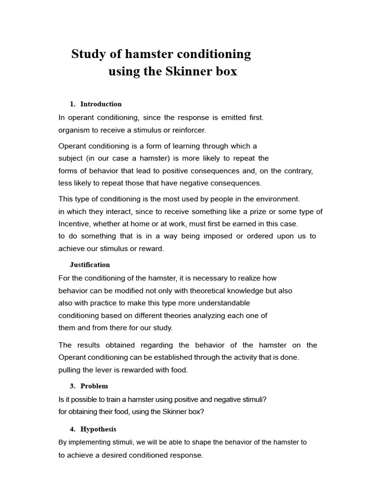 Study of hamster conditioning using the Skinner box.docx | PDF | Reinforcement | Classical ...