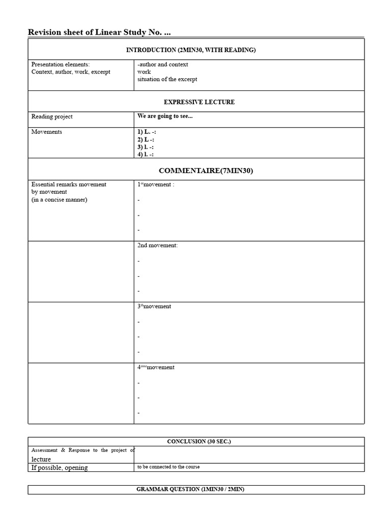 Linear Reading Revision Sheet | PDF