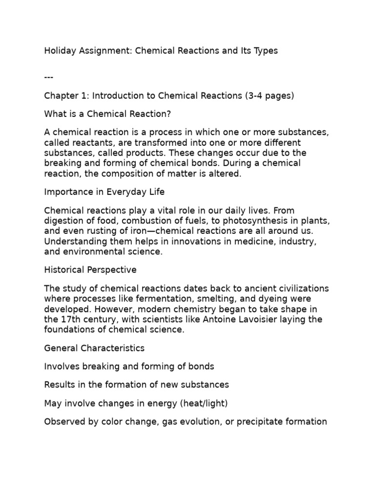 Holiday Assignment Chemical R | PDF | Chemical Reactions | Chemistry