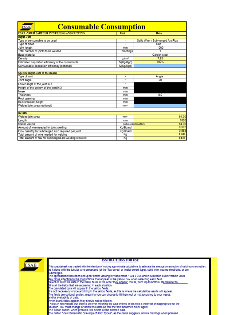 consumables consumption spreadsheet | PDF | Welding | Construction