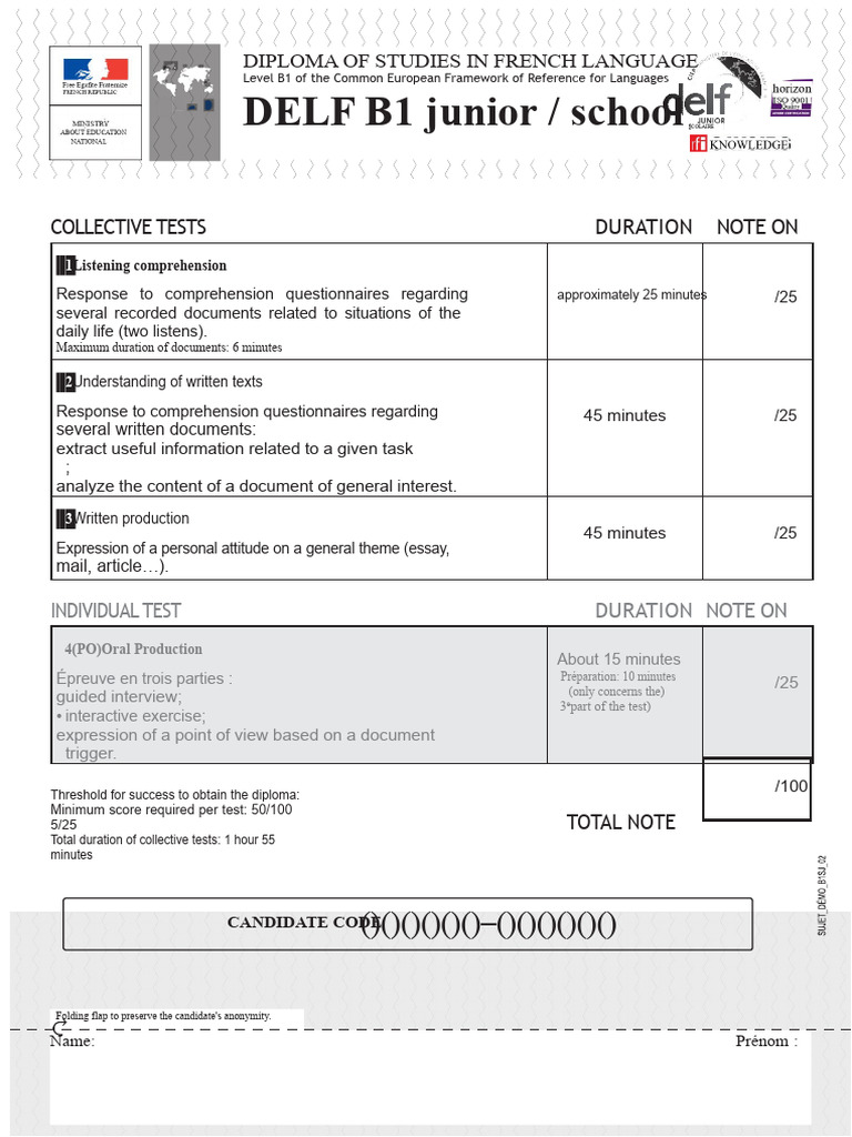 DELF B1 French Language Diploma Guide | PDF