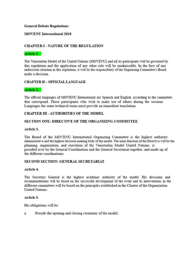 General Debate Regulations MOVENU INTERNATIONAL | PDF | Supermajority ...