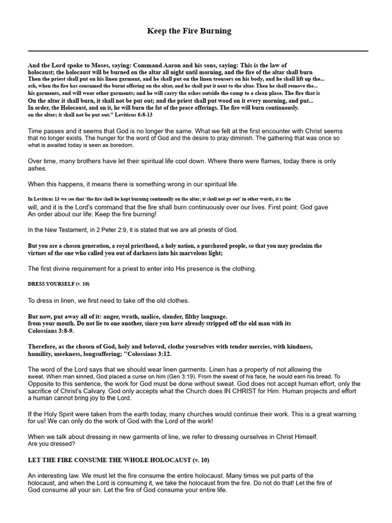 Keep the Spiritual Fire Burning | PDF | Altar | Jesus